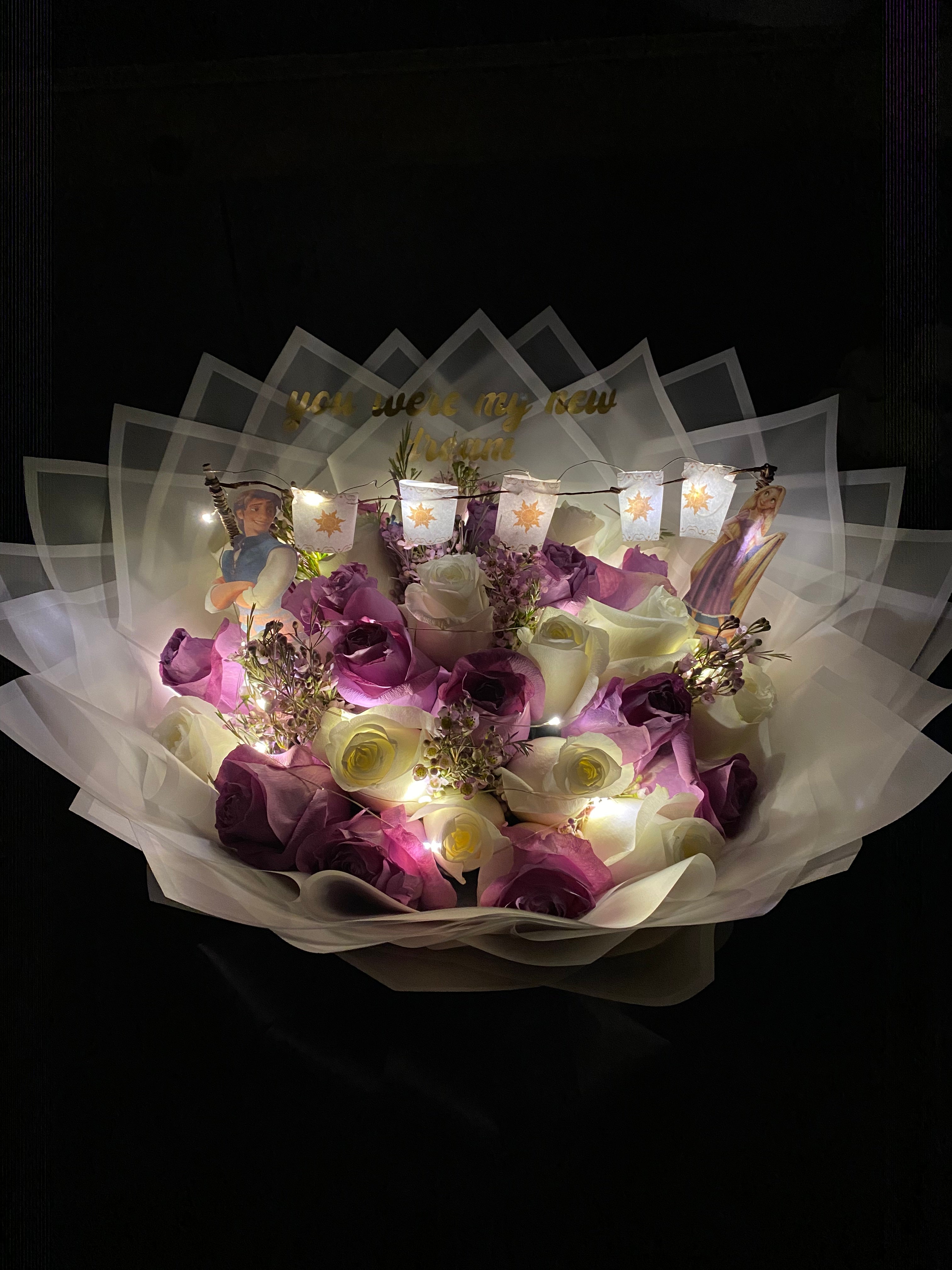 Princess Rapunzel Bouquet with led lights💜 – bouquetsbyrubyhtx
