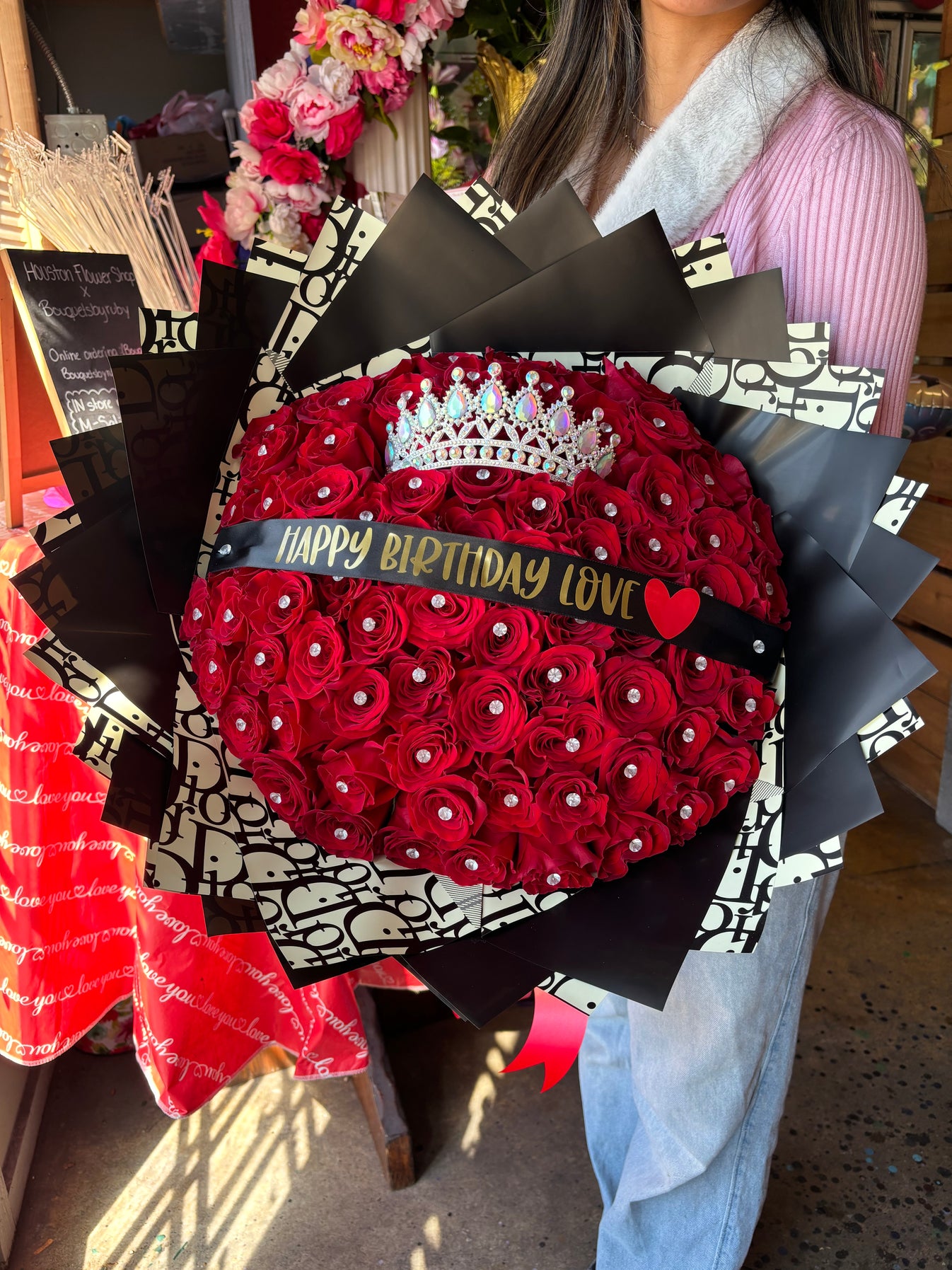 75 RED Rose ramo buchon with diamonds – bouquetsbyrubyhtx